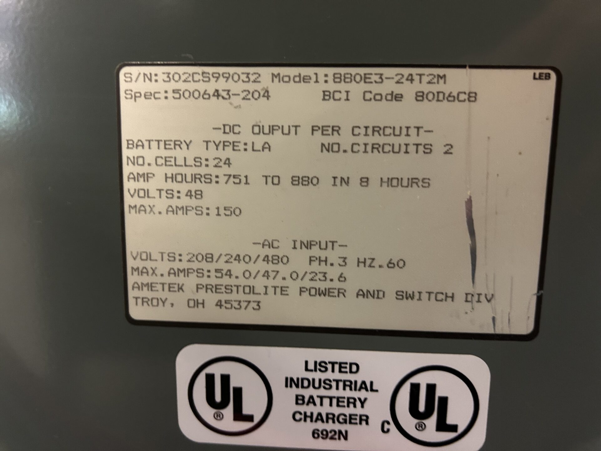 Prestolite 880E3-24T2M Battery Mate 24 VDC Industrial Forklift Battery ...