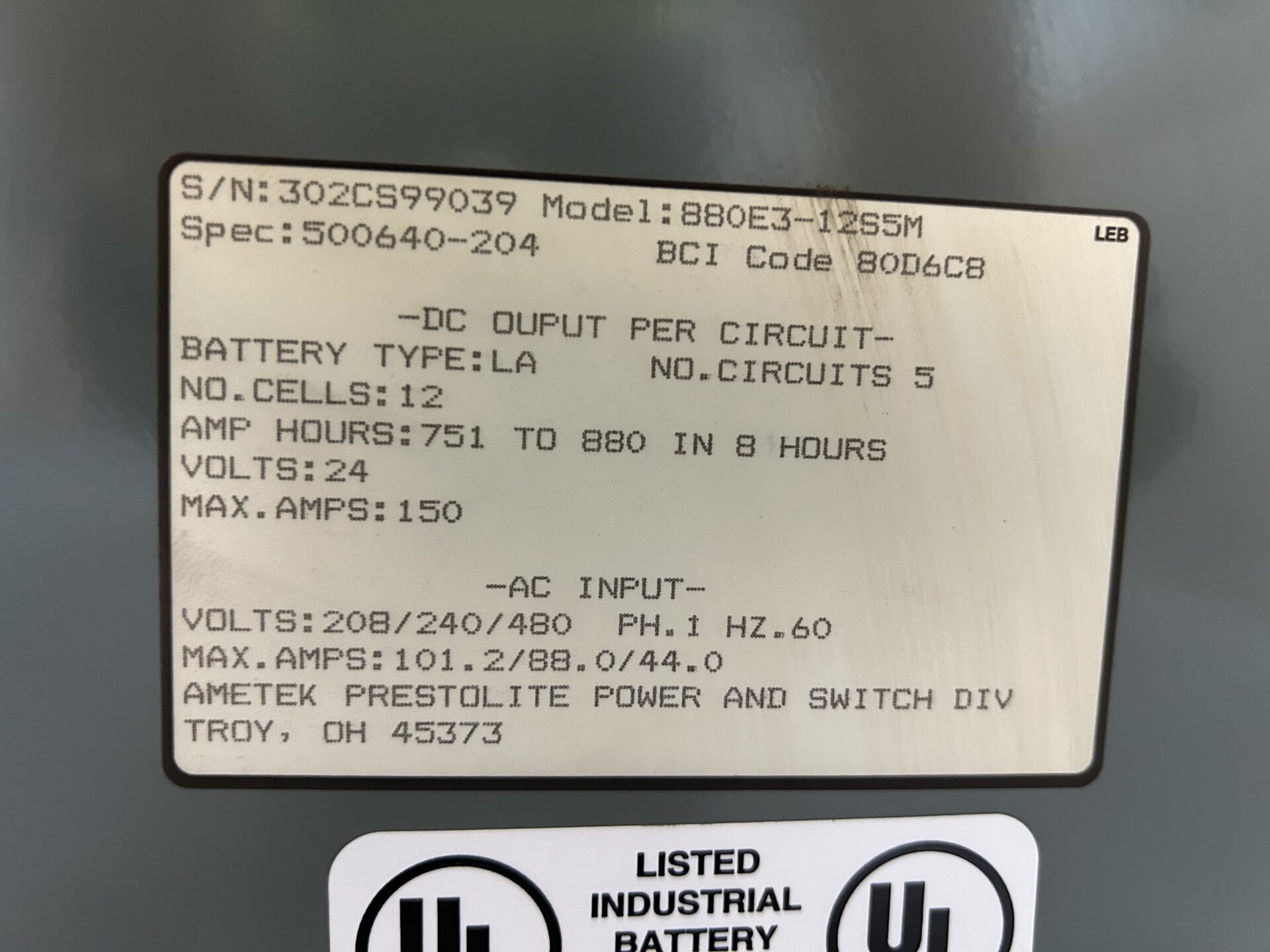 Prestolite 880E3-12S5M Battery Mate 24 VDC Industrial Forklift Battery ...