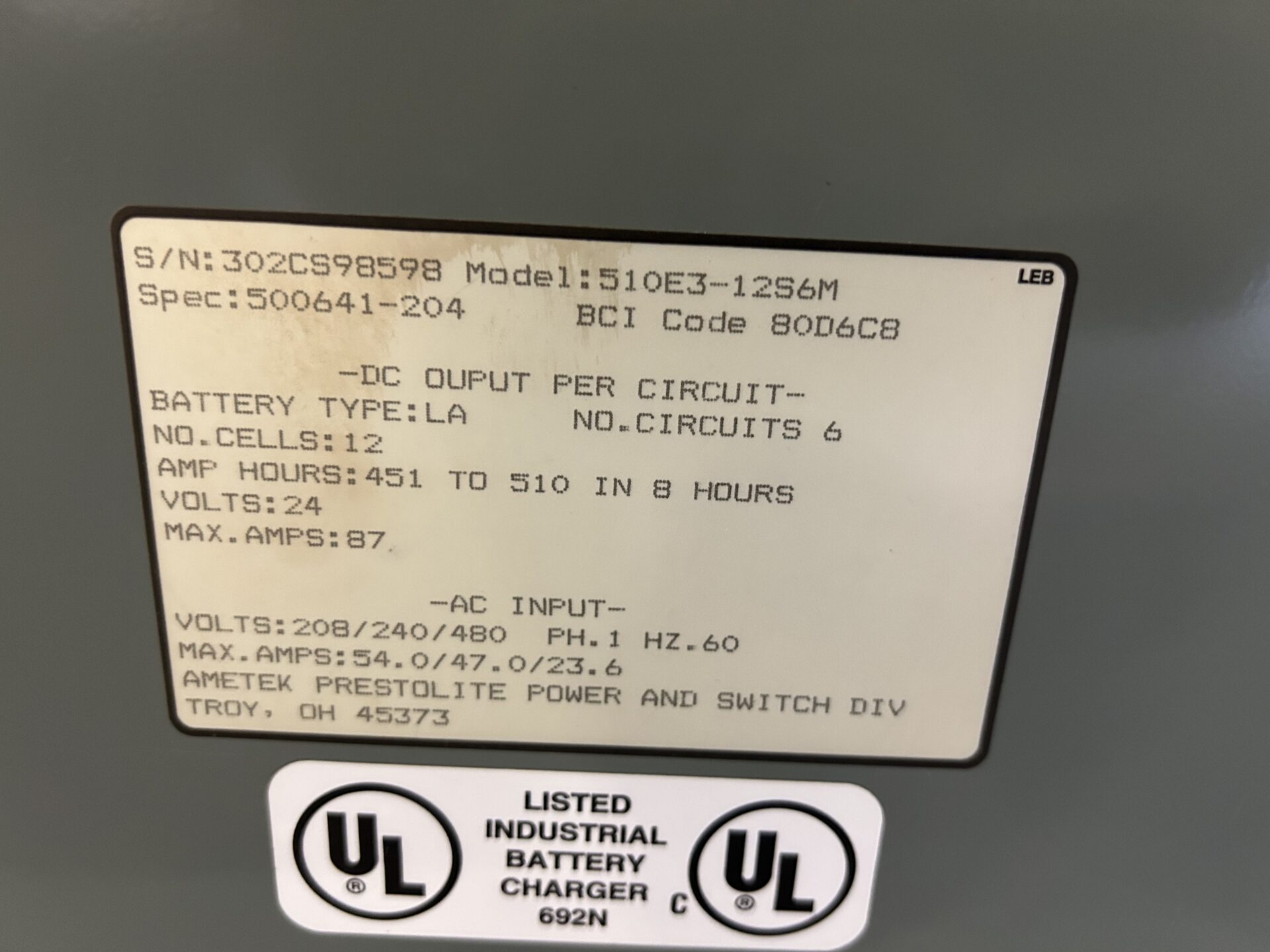 Prestolite 510E3-12S6M Battery Mate 24 VDC Industrial Forklift Battery ...