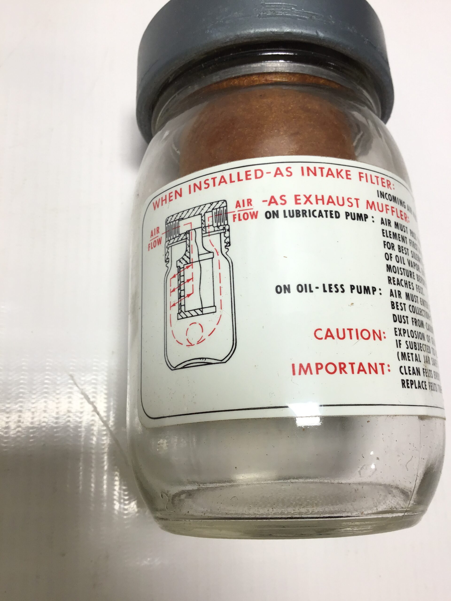 Gast AB599 Air Compressor Filter / Muffler 16oz Glass Jar 1/8 FNPT ...