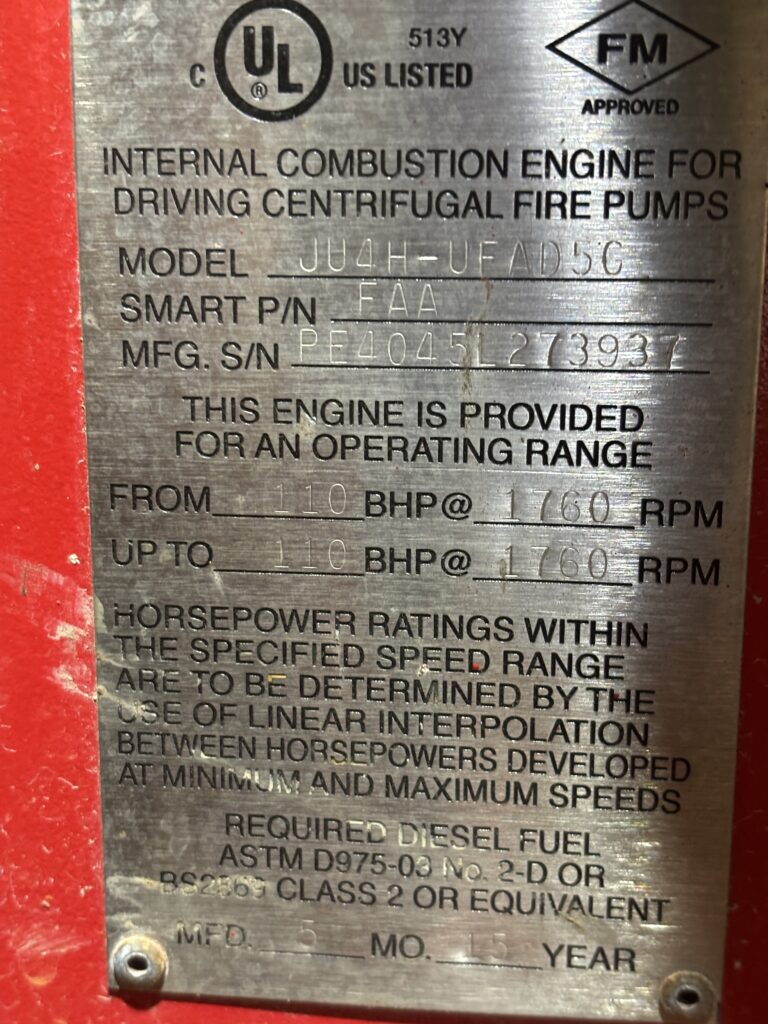 Patterson JU4H-UFAD5G Fire Pump 8″ x 6″ 1500 GPM Fire Suppression ...