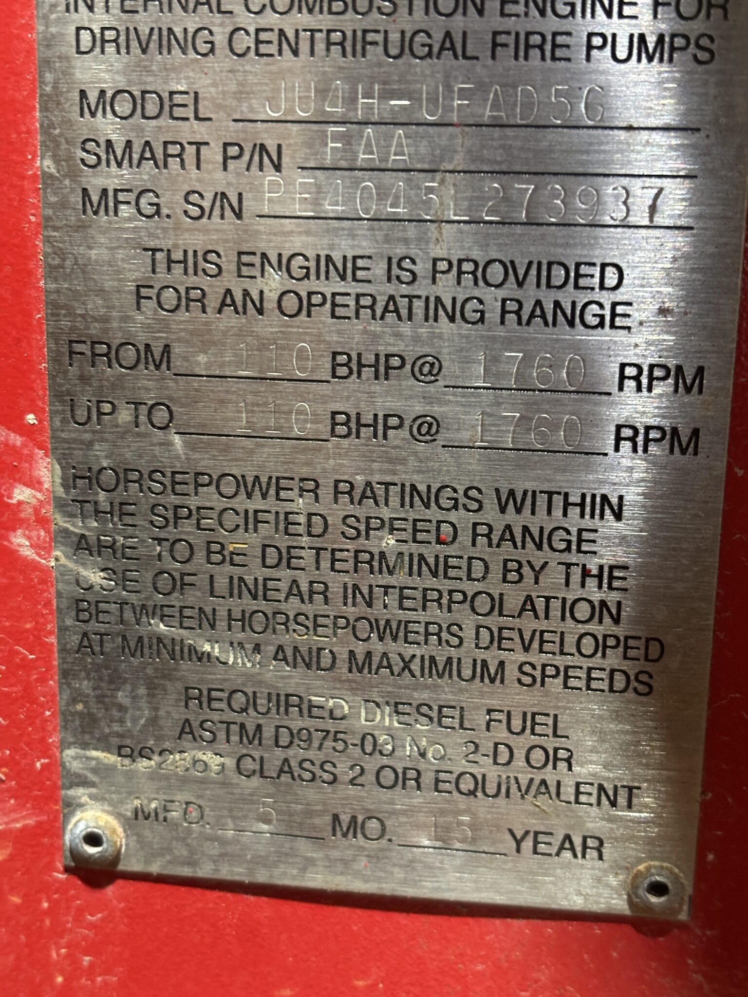 Patterson JU4H-UFAD5G Fire Pump 8″ x 6″ 1500 GPM Fire Suppression – Moses B. Glick