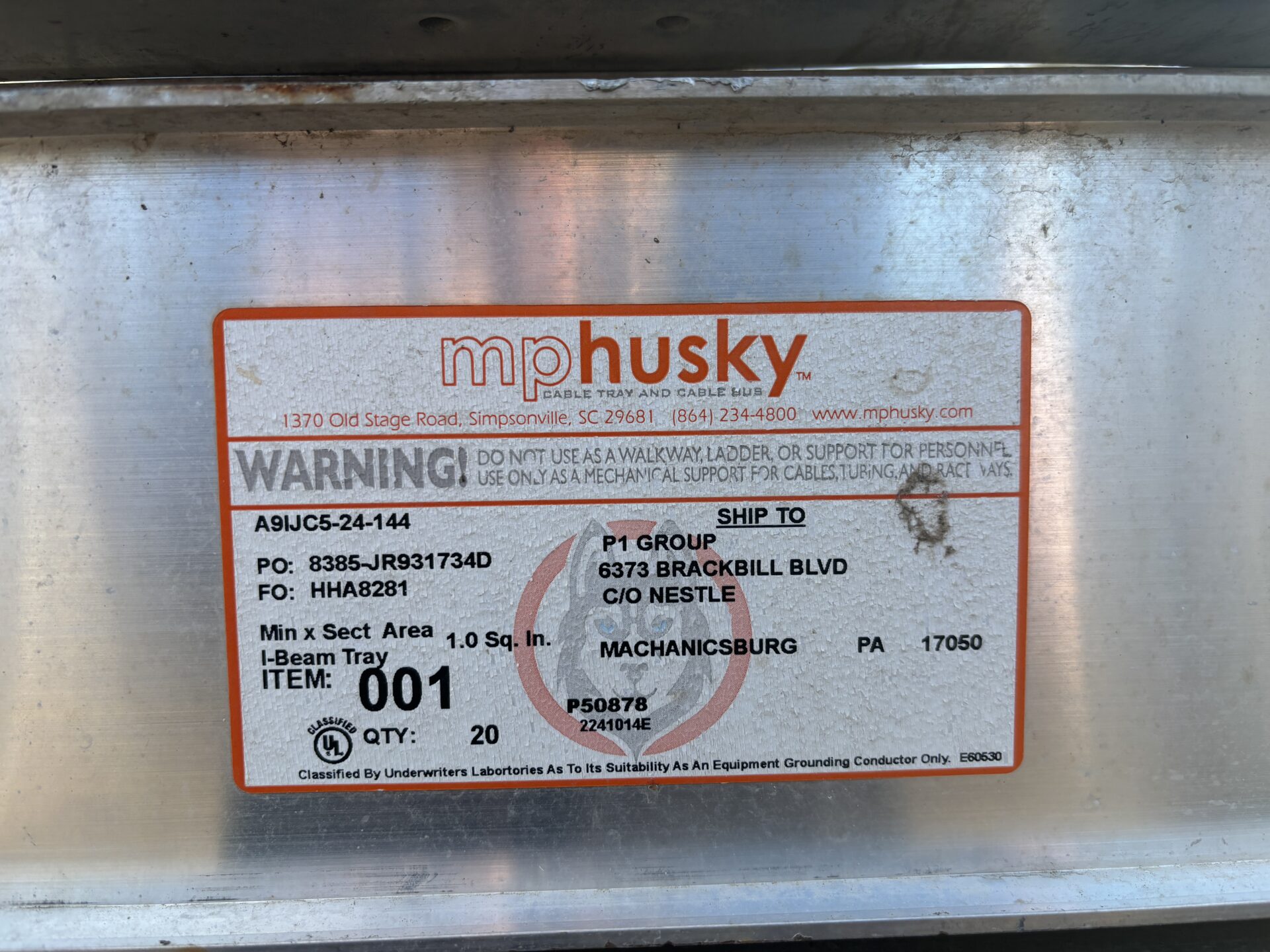 MP Husky A9IJC5-24-144 Aluminum Cable Tray | Ladder Type | 4.5″ x 24″ x ...