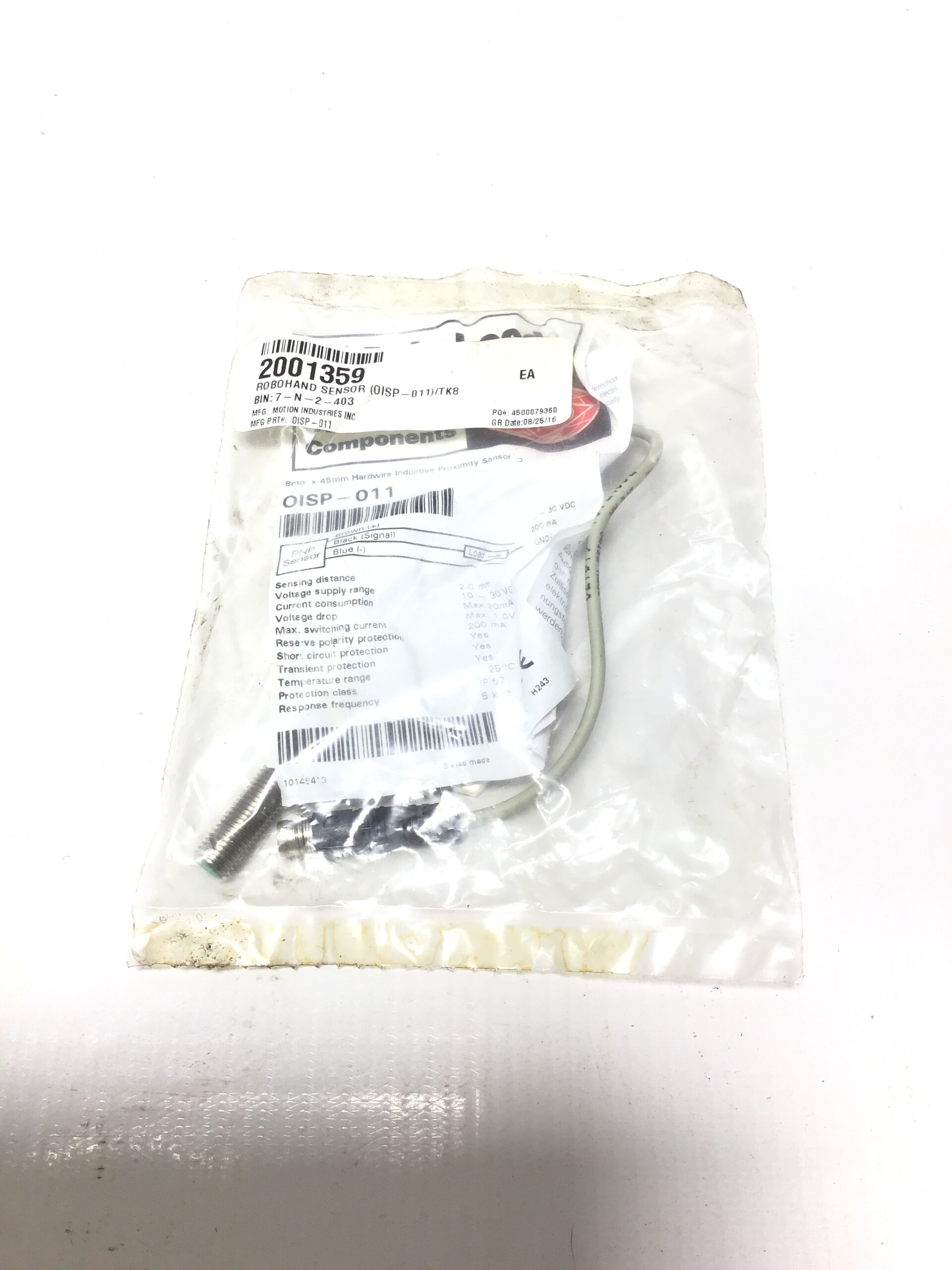 Robohand 2001359 (OISP-011)/TK8 Hardwire Inductive Proximity Sensor 10 ...