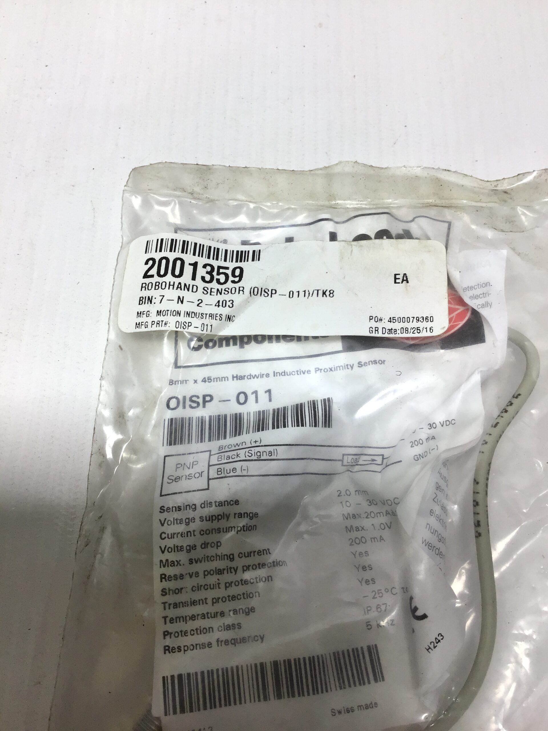 Robohand 2001359 (OISP-011)/TK8 Hardwire Inductive Proximity Sensor 10 ...