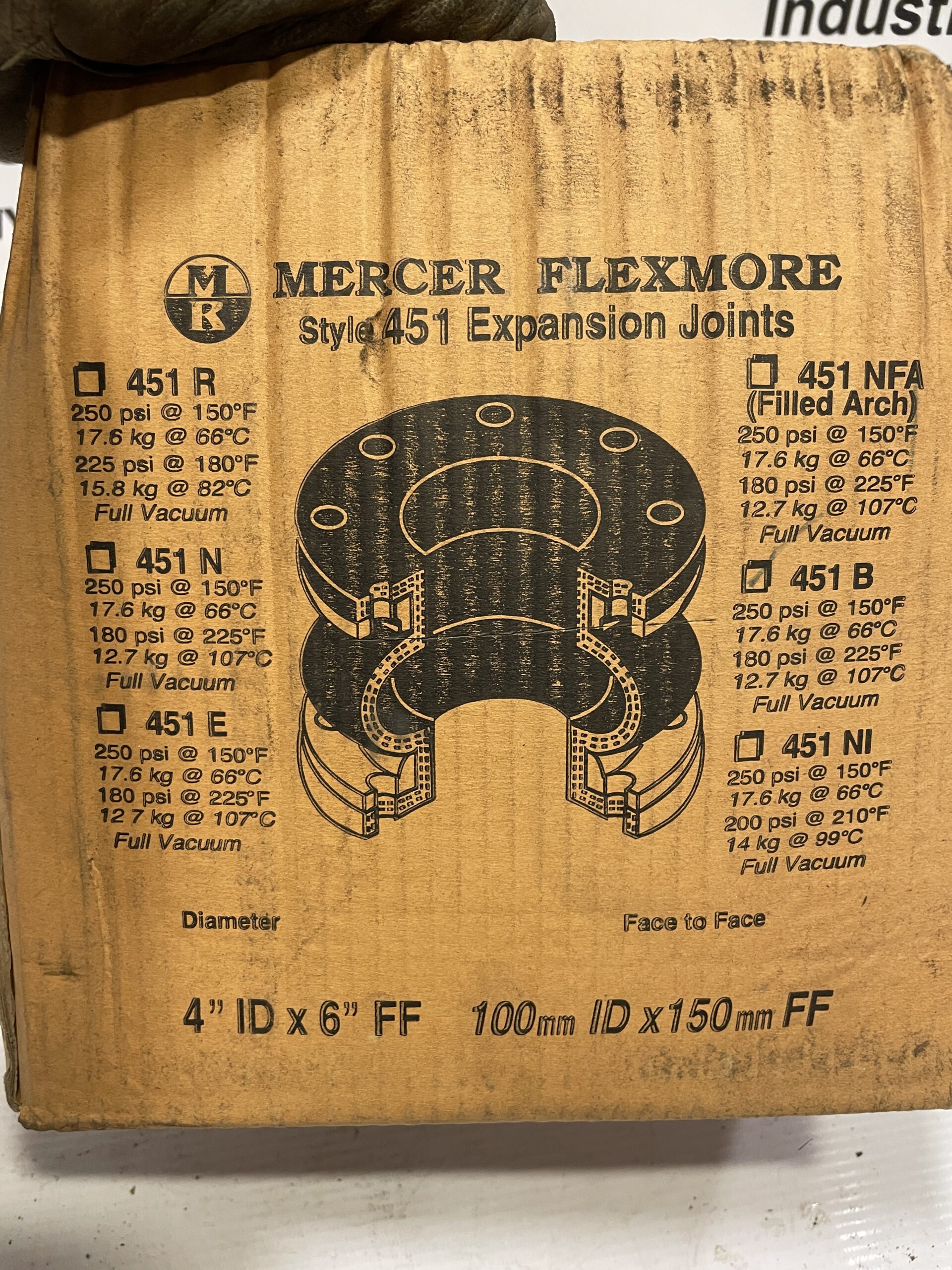 Mercer Flexmore Style 451 B Expansion Joint 4” ID x 6” FF 180/250psi ...