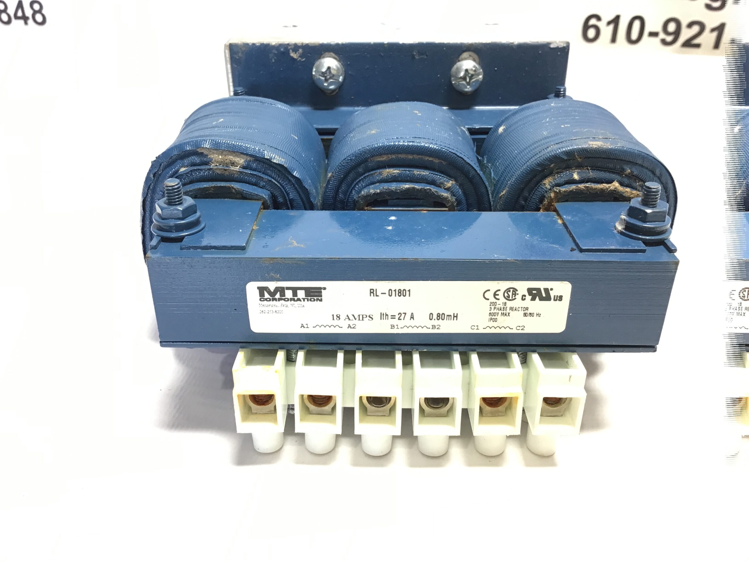 MTE RL-01801 Phase Line Reactor 18 Amps 0.80mH 3Phase 600V Max 50/60Hz ...