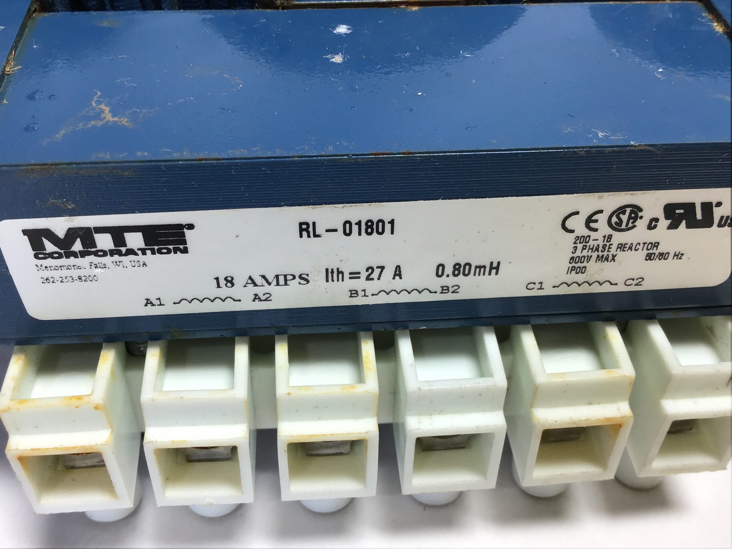 MTE RL-01801 Phase Line Reactor 18 Amps 0.80mH 3Phase 600V Max 50/60Hz ...
