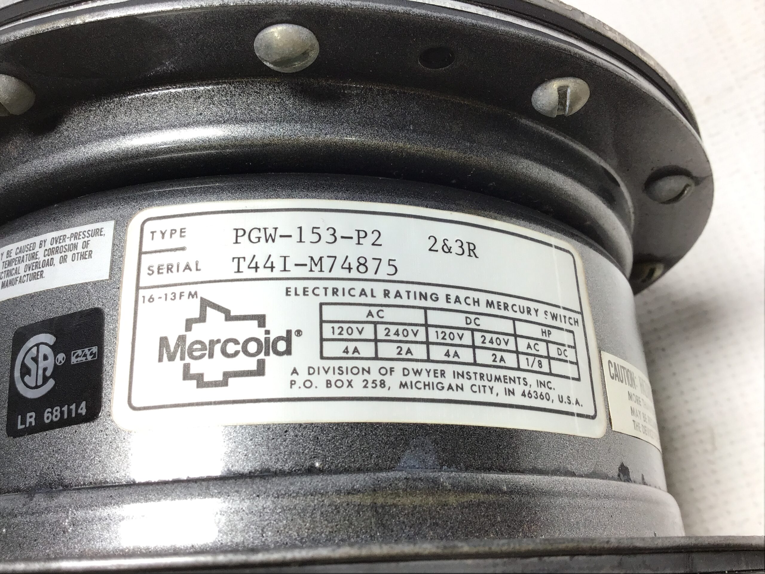 Mercoid Control PGW-153-P2 Gas Pressure/Differential Pressure Switch ...