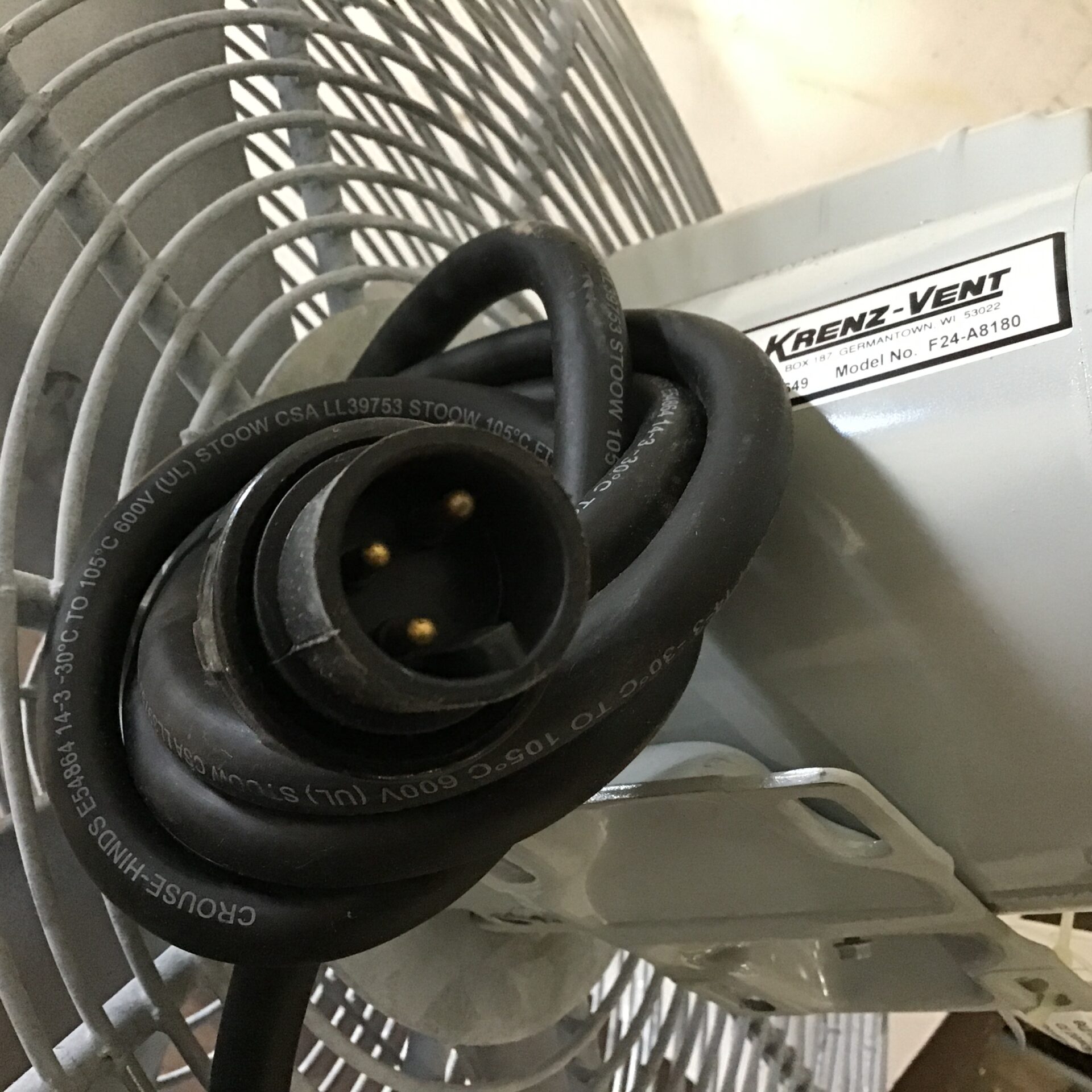 Krenz-Vent F24-A8180 Transformer Cooling Fan 1750 RPM 1/2 HP 60 Hz 208 ...