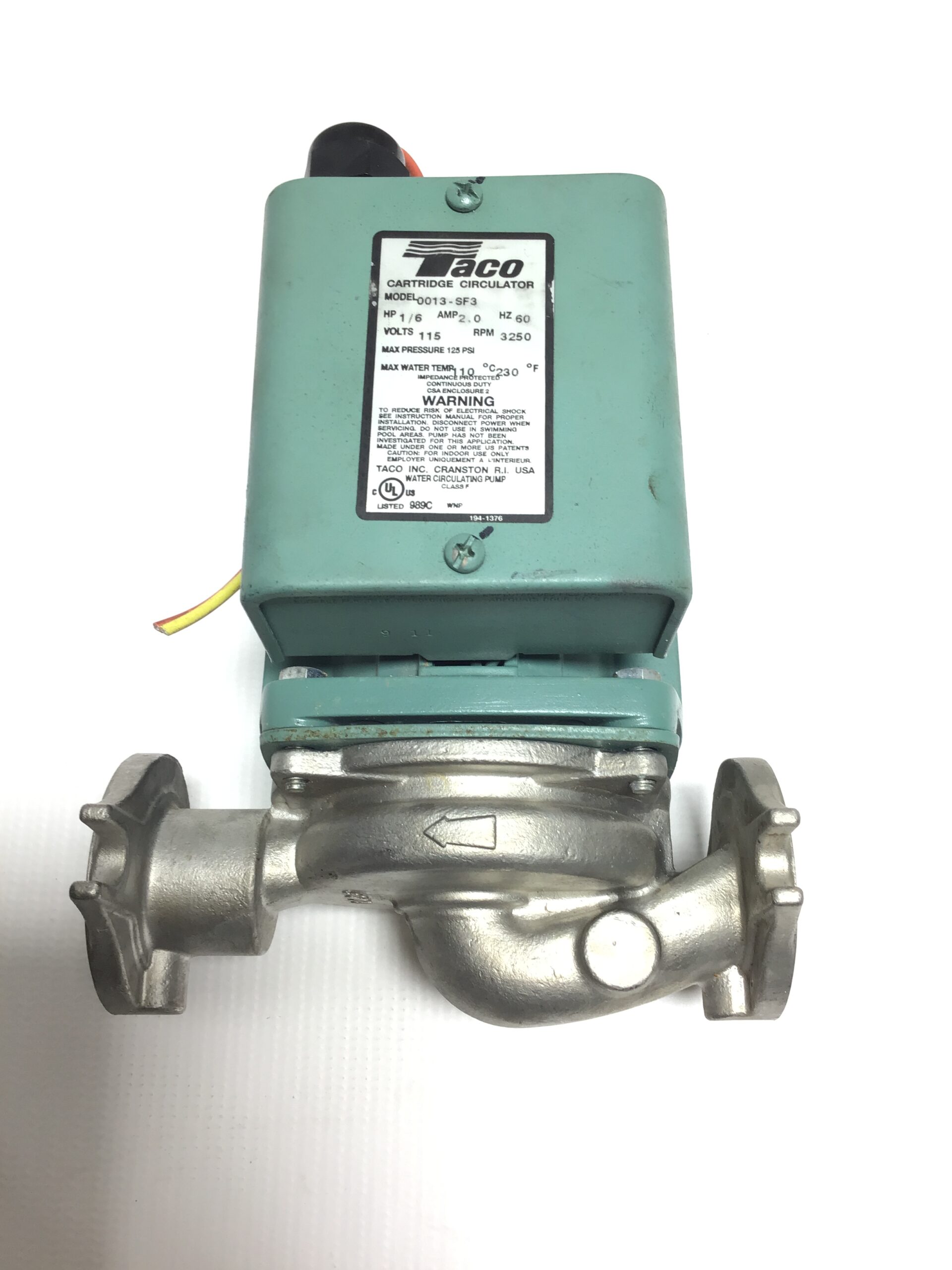 Taco 0013-SF3 Cartridge Circulator Pump 1/6HP 2.0Amp 60Hz 115V 3250RPM ...