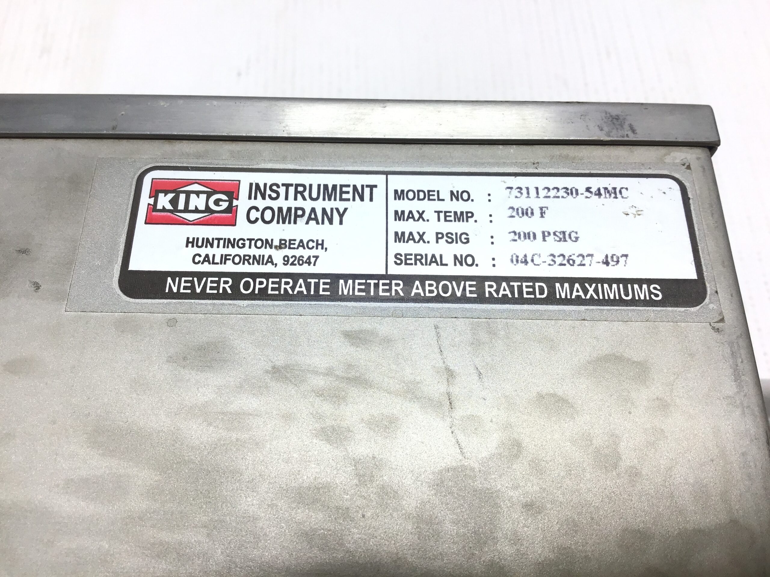King Instrument 73112230-54MC Variable Area Flow Meter Max 200PSIG 200 ...