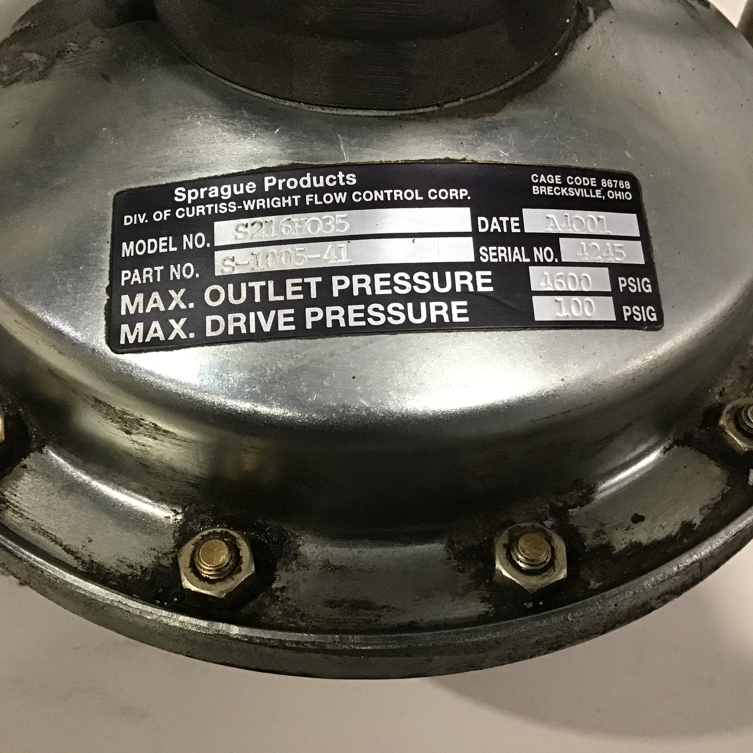 Sprague S216H035 Air-Driven Hydraulic Pump 1600PSIG Max Outlet Press ...