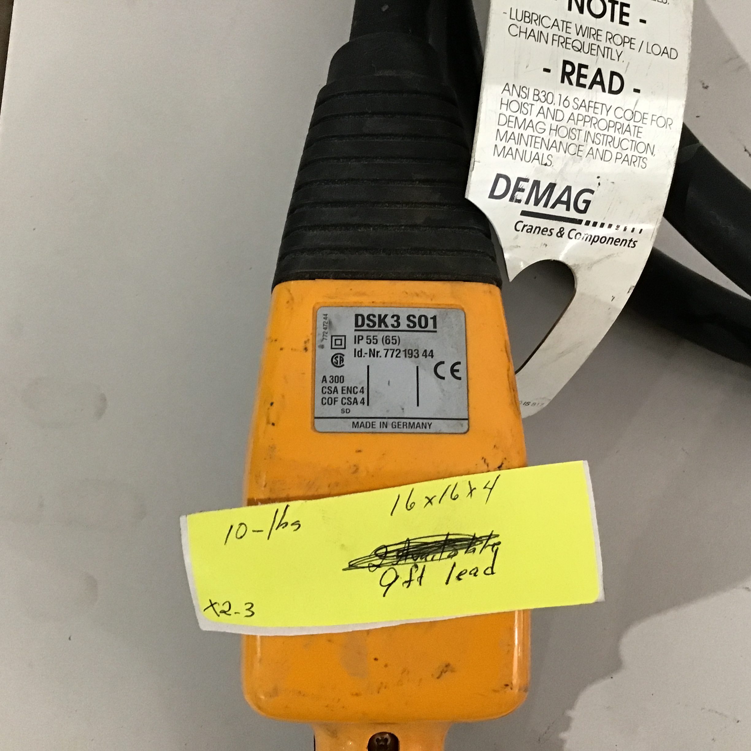 Demag DSK3 S01 Chain Hoist Control Switch 9Ft Lead IP55 A300 CSA ENC4 ...