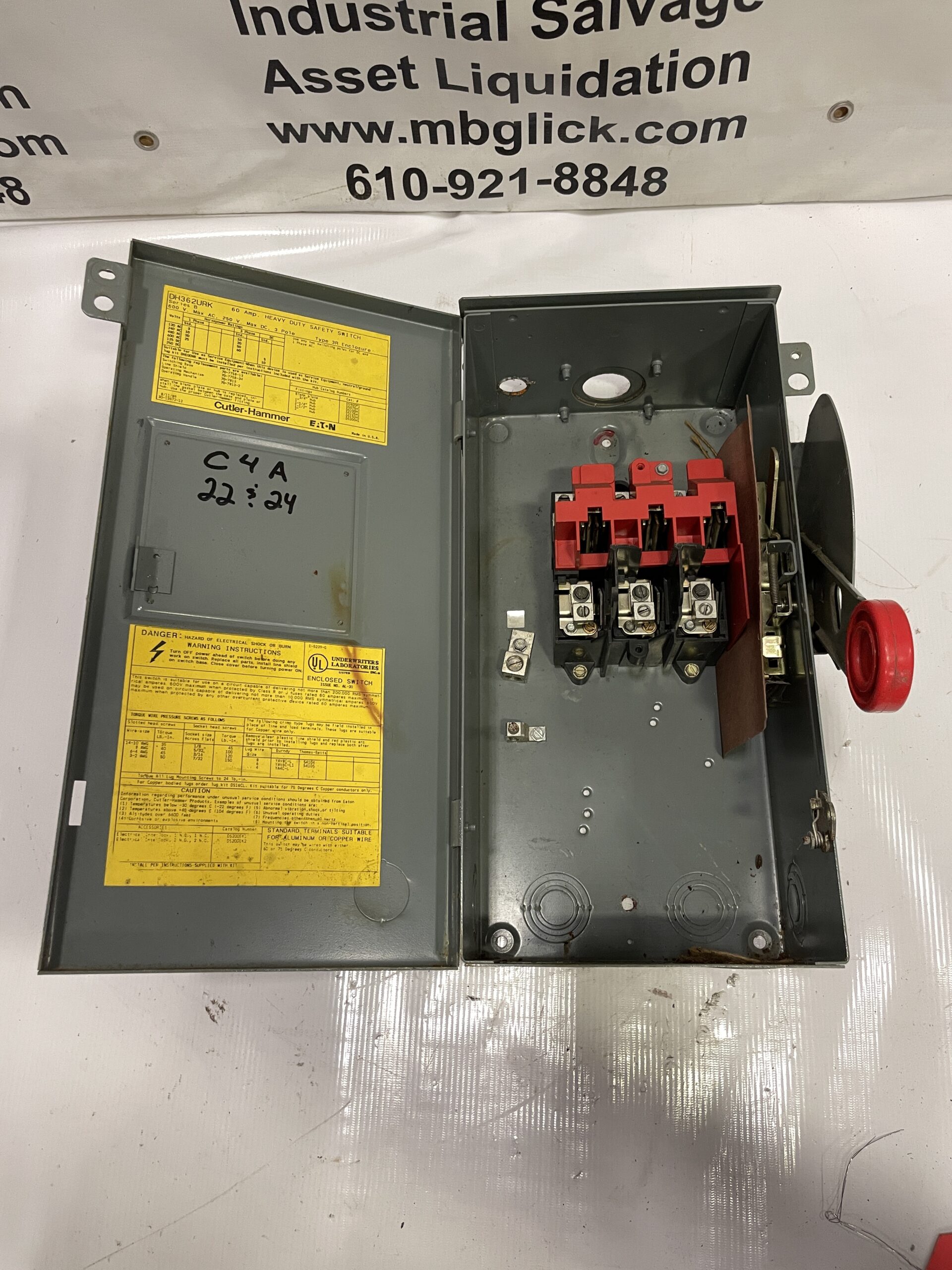 Eaton Cutler-Hammer DH362URK 60A 3 Pole Non-Fusible Safety Disconnect ...