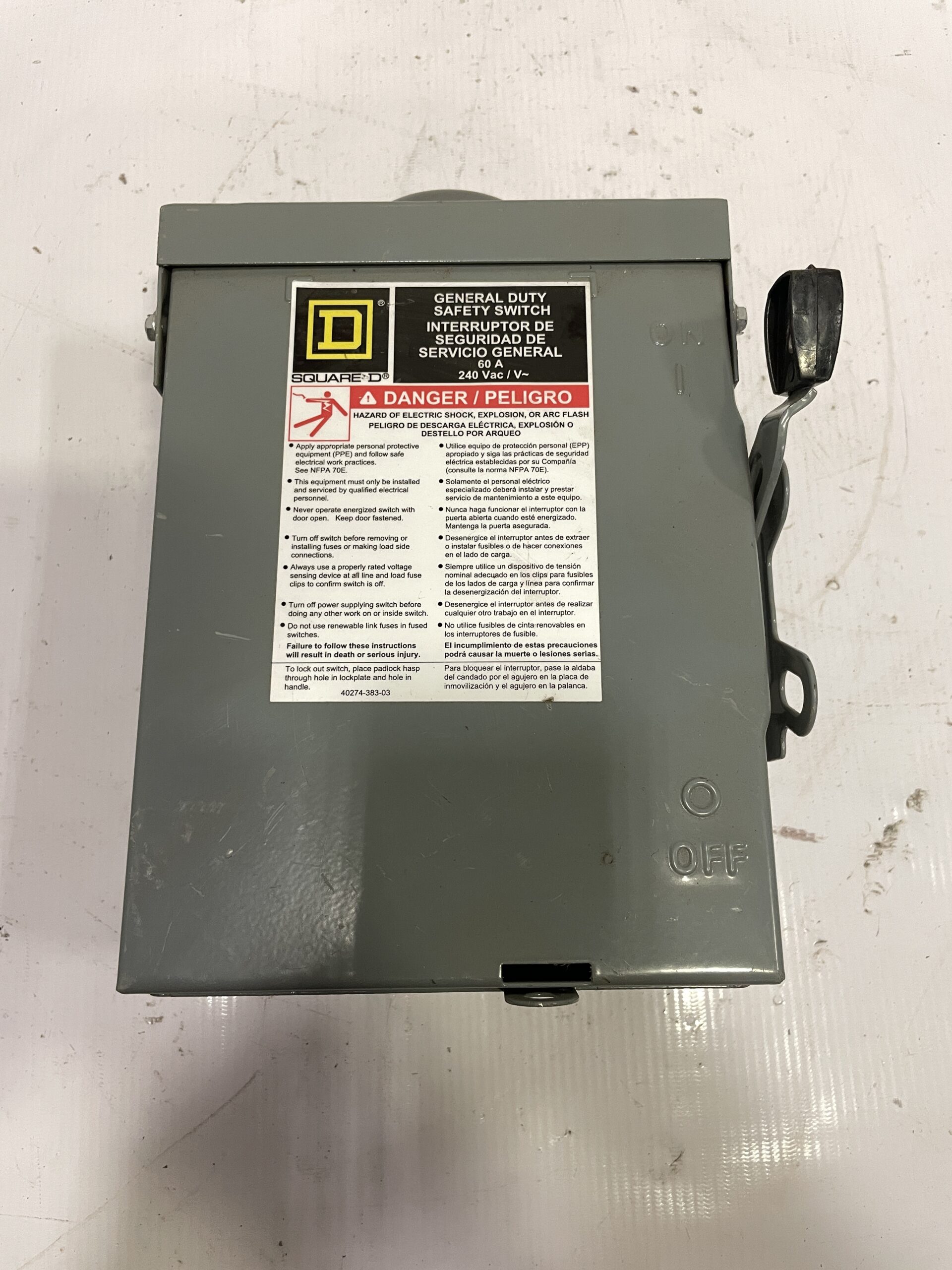 Square D DU222RB 60A NEMA 3R Non-Fusible Safety Disconnect Switch ...