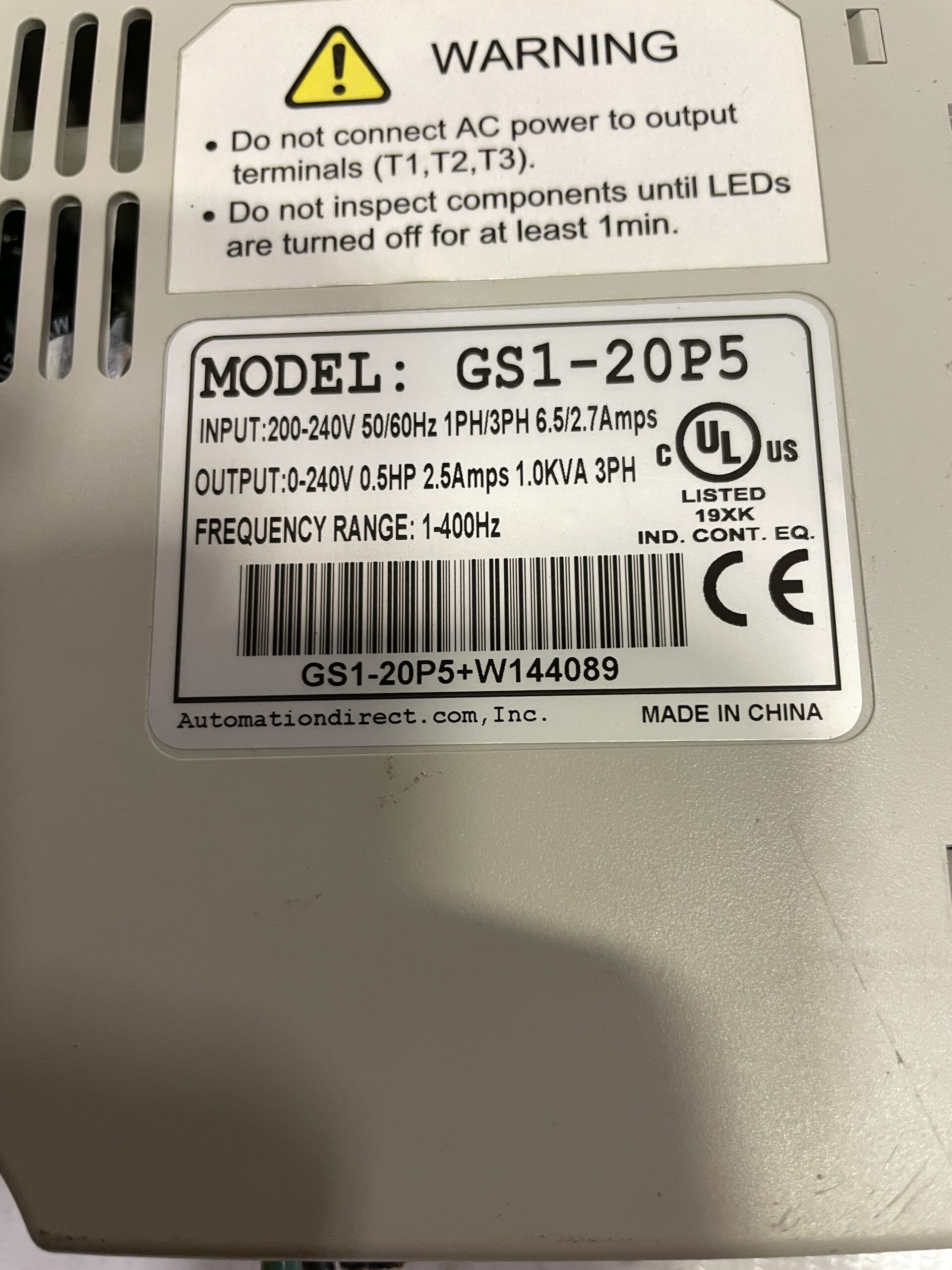 Automation Direct GS1-20P5 AC VFD 200-240V 0-240V 0.5HP 1KVA 3PH ...