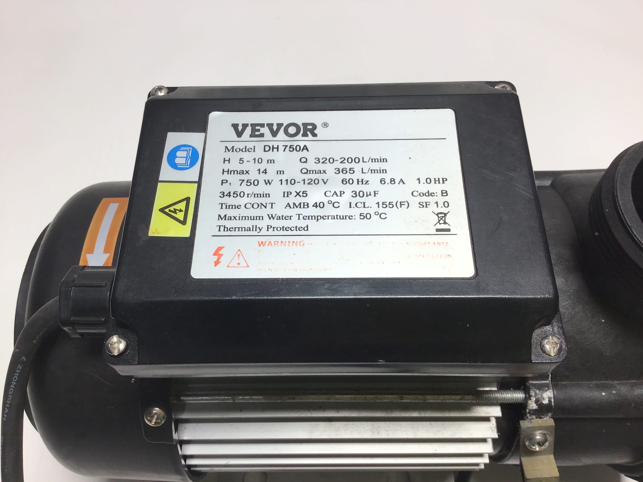Vevor DH 750A Water Pump 3450 r/min 60Hz 6.8A 1.0HP 110/120V Max Water ...