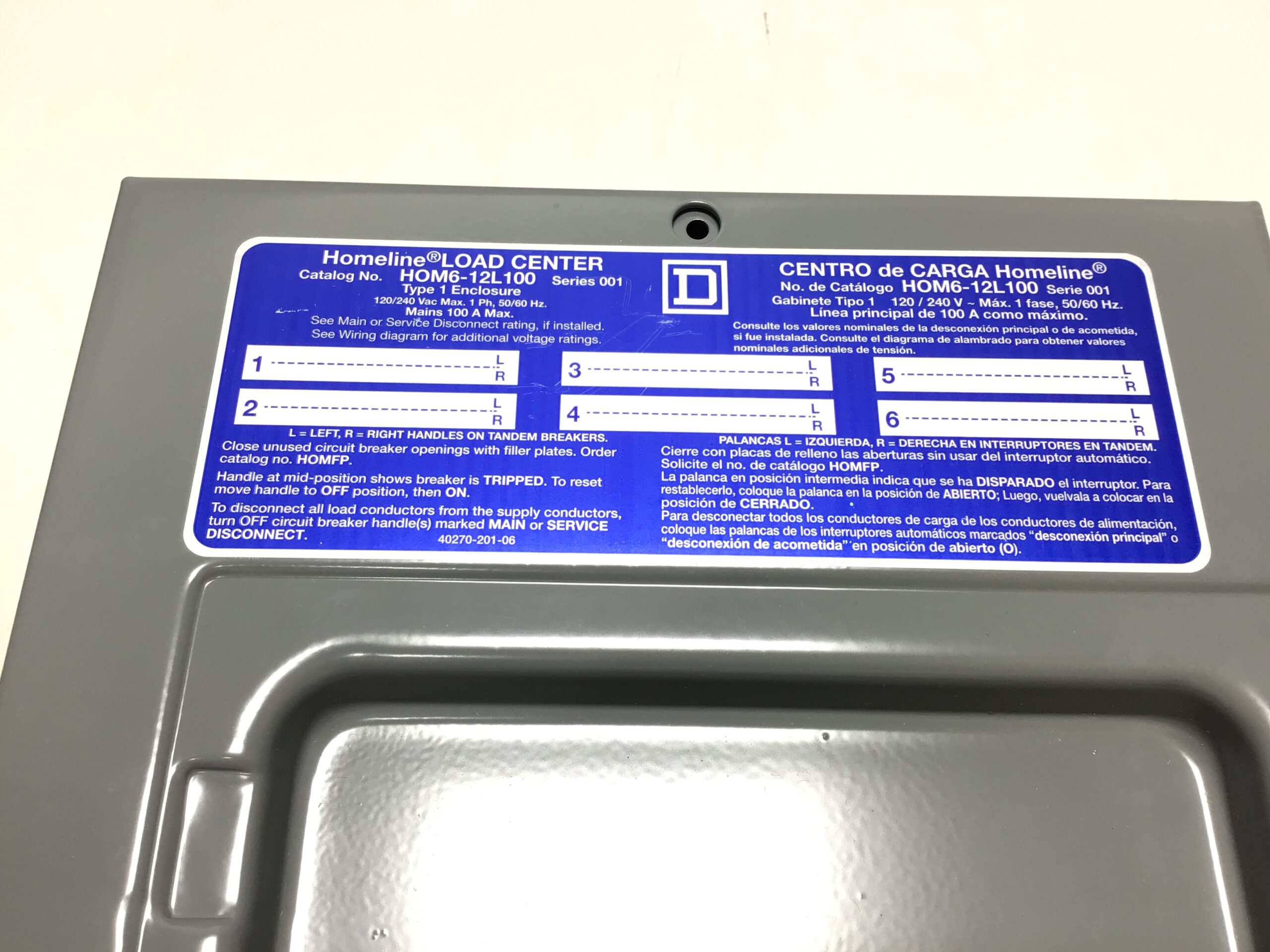 Square D HOM612L100S Homeline Circuit Breaker Load Center 100A 120/240V ...