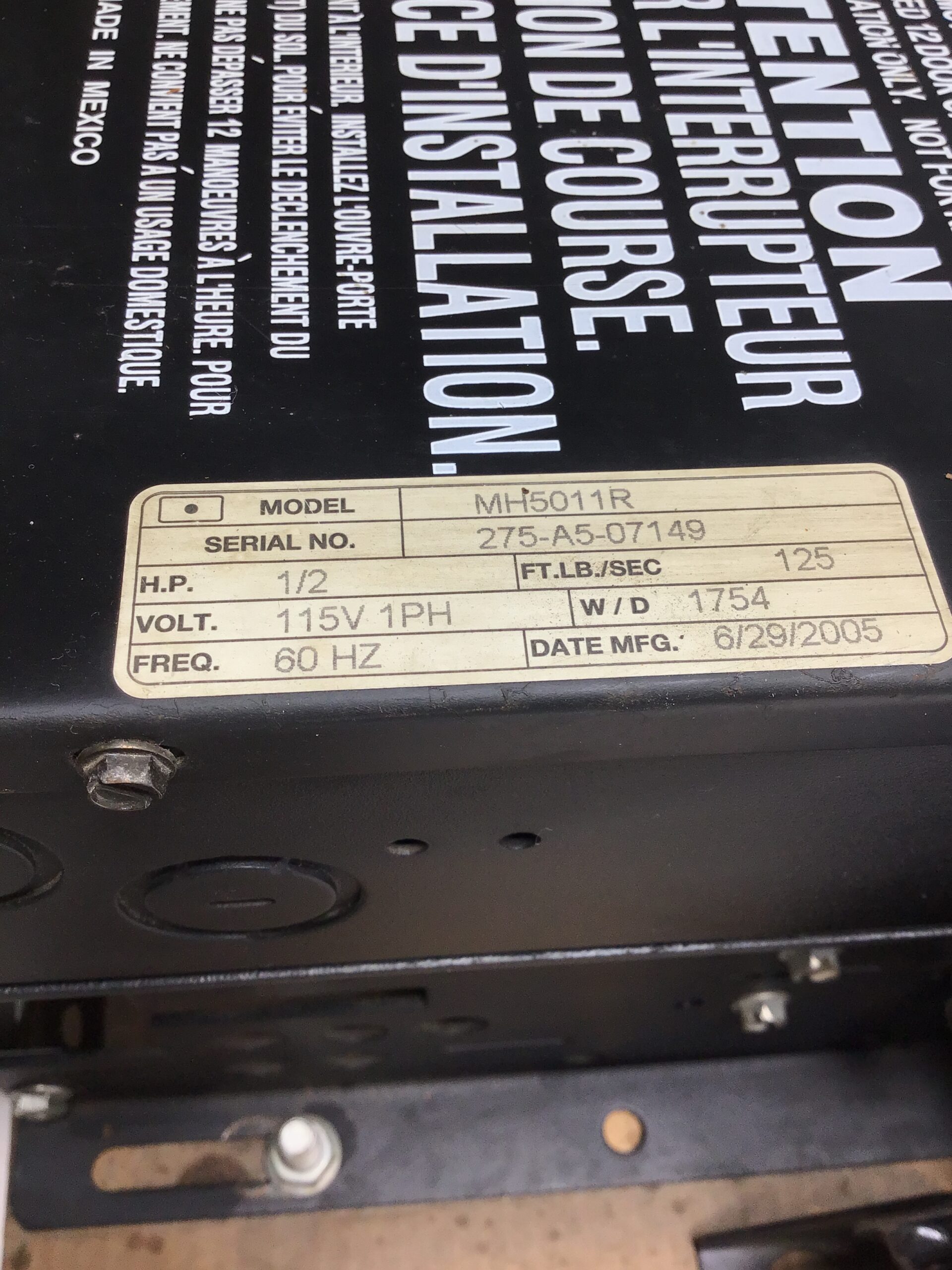 Chamberlain LiftMaster MH5011R Industrial Duty Trolley Operator 1/2 HP ...