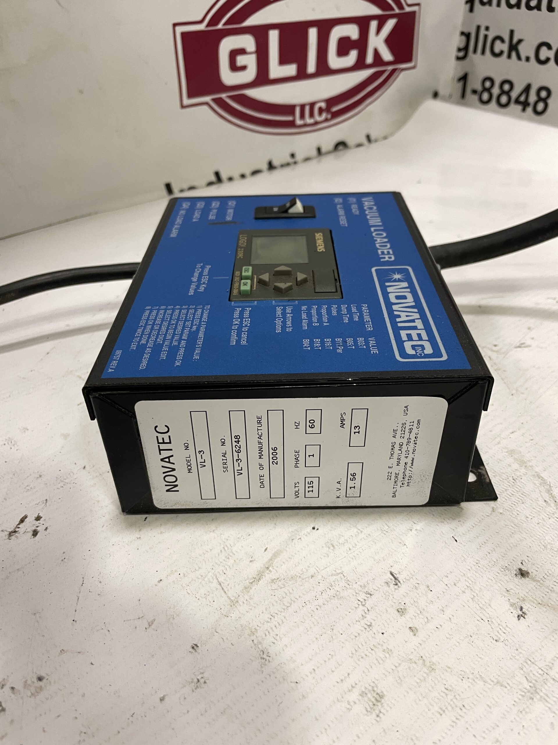 Novatec VL-3 Vacuum Loader Control Box 115V 1.56kVA 1PH – Moses B. Glick