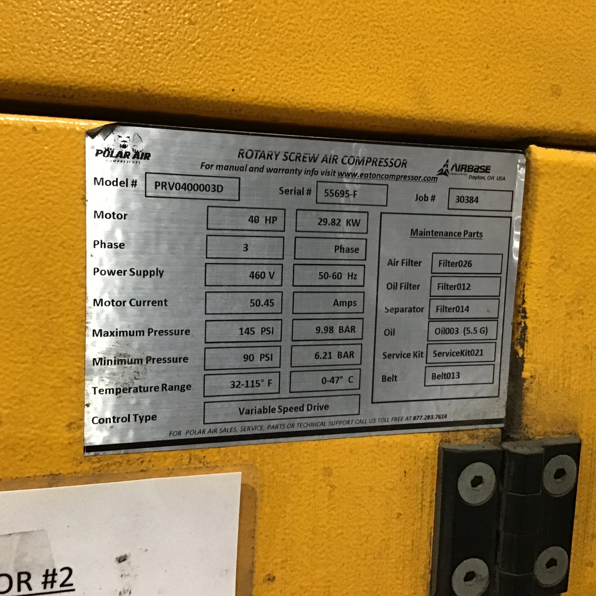 Eaton Polar Air PRV0400003D Rotary Screw Air Compressor – Moses B. Glick