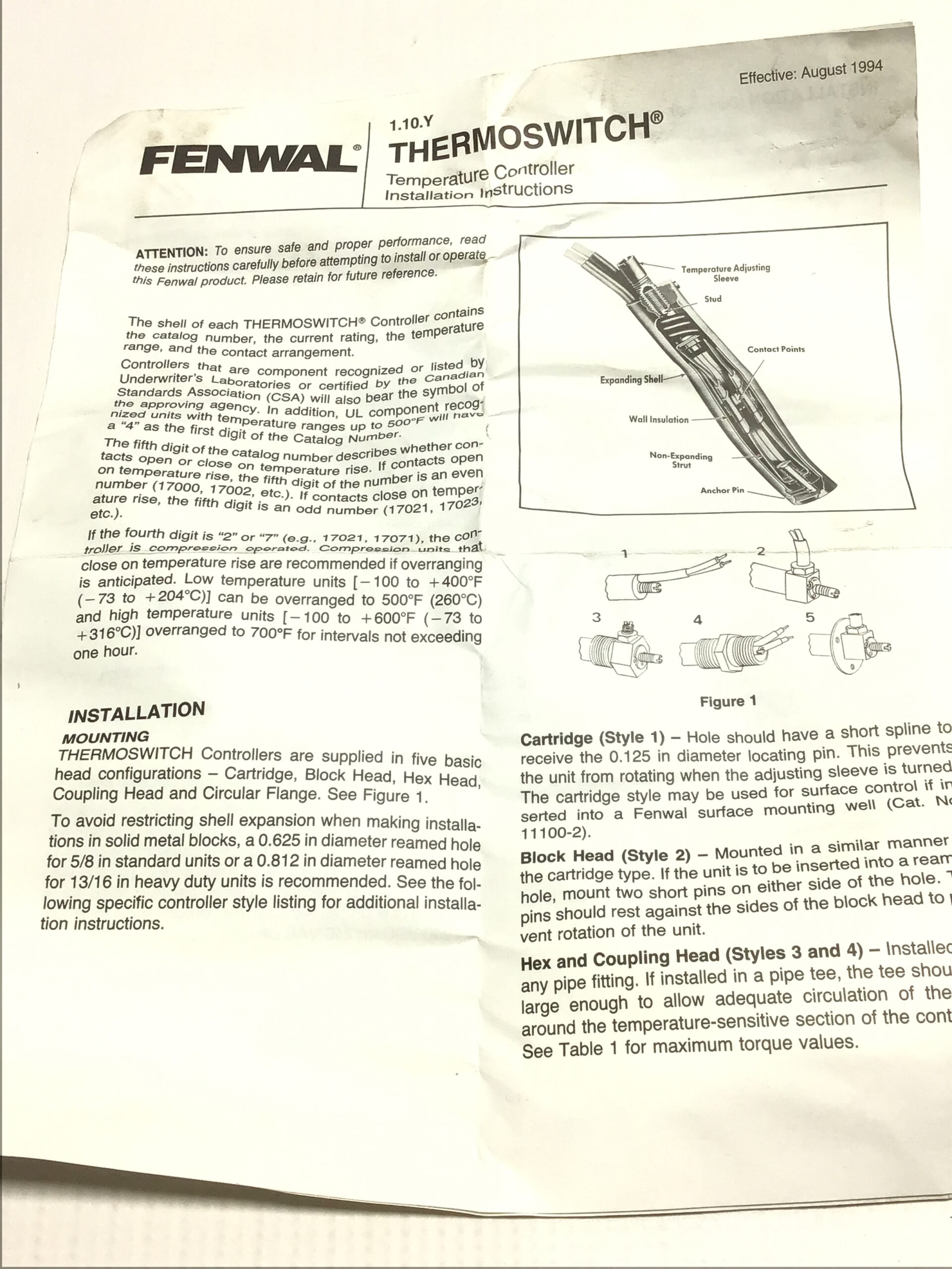 Fenwal 18002-21 Thermoswitch Temperature Control – Moses B. Glick