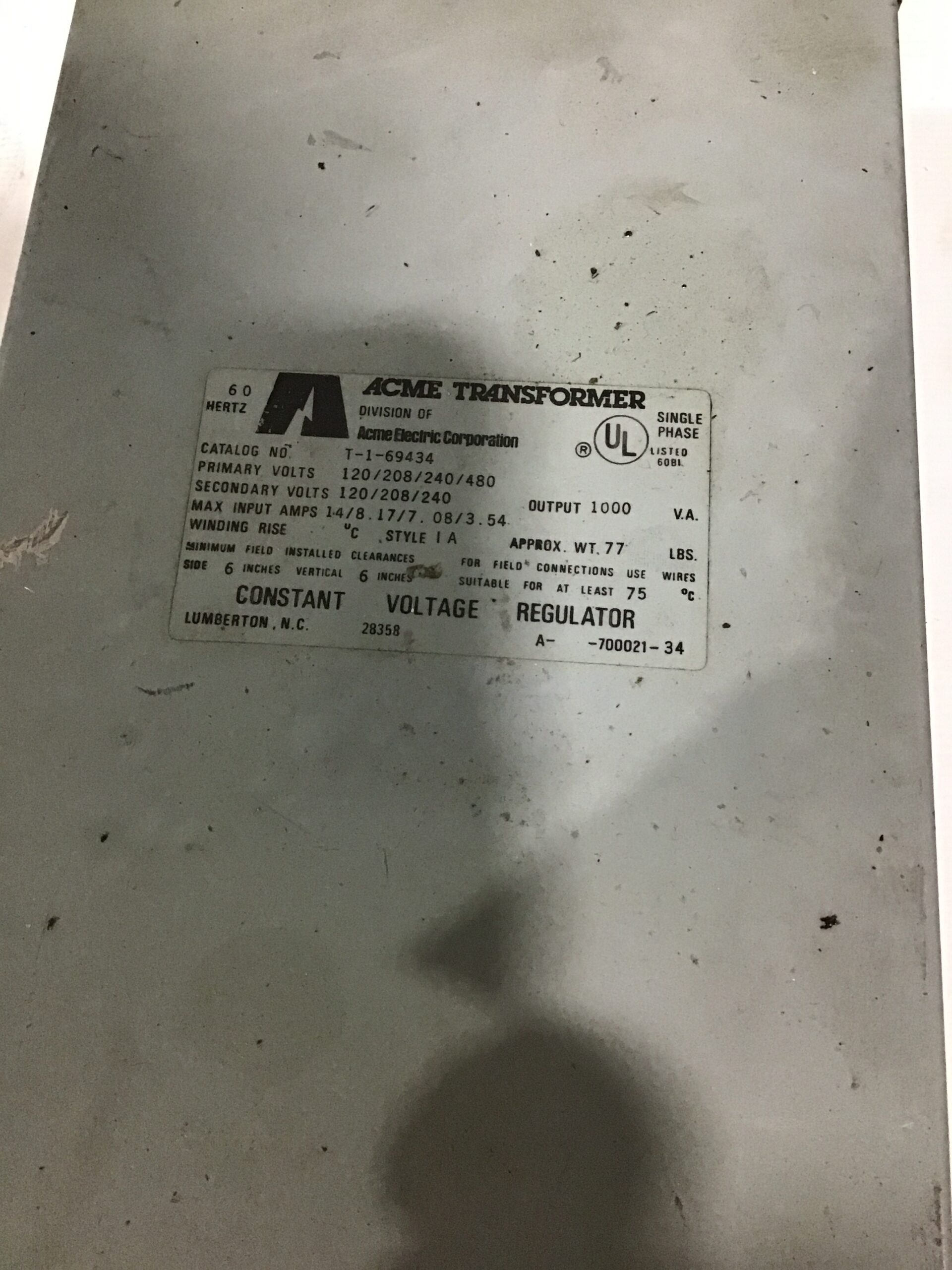 ACME Electric T-1-69434 Single Phase Transformer – Moses B. Glick