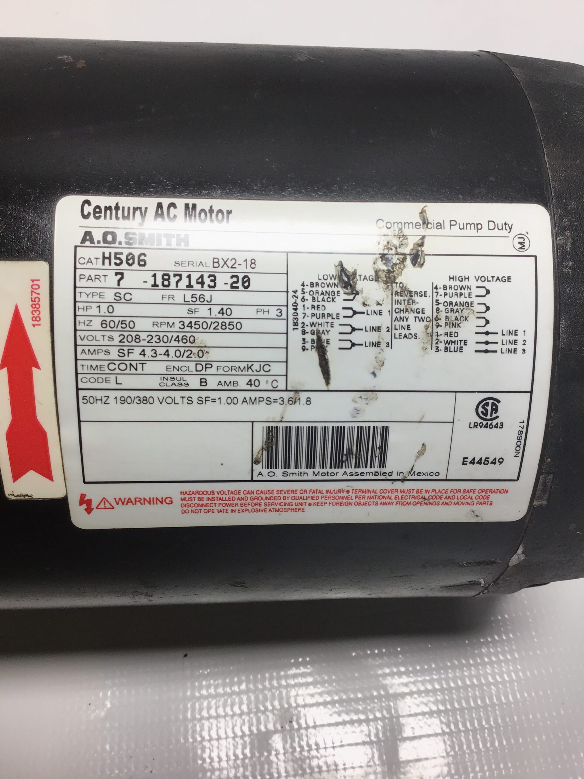 AO Smith H506 Commercial Pump AC Motor 1.0HP 3PH – Moses B. Glick