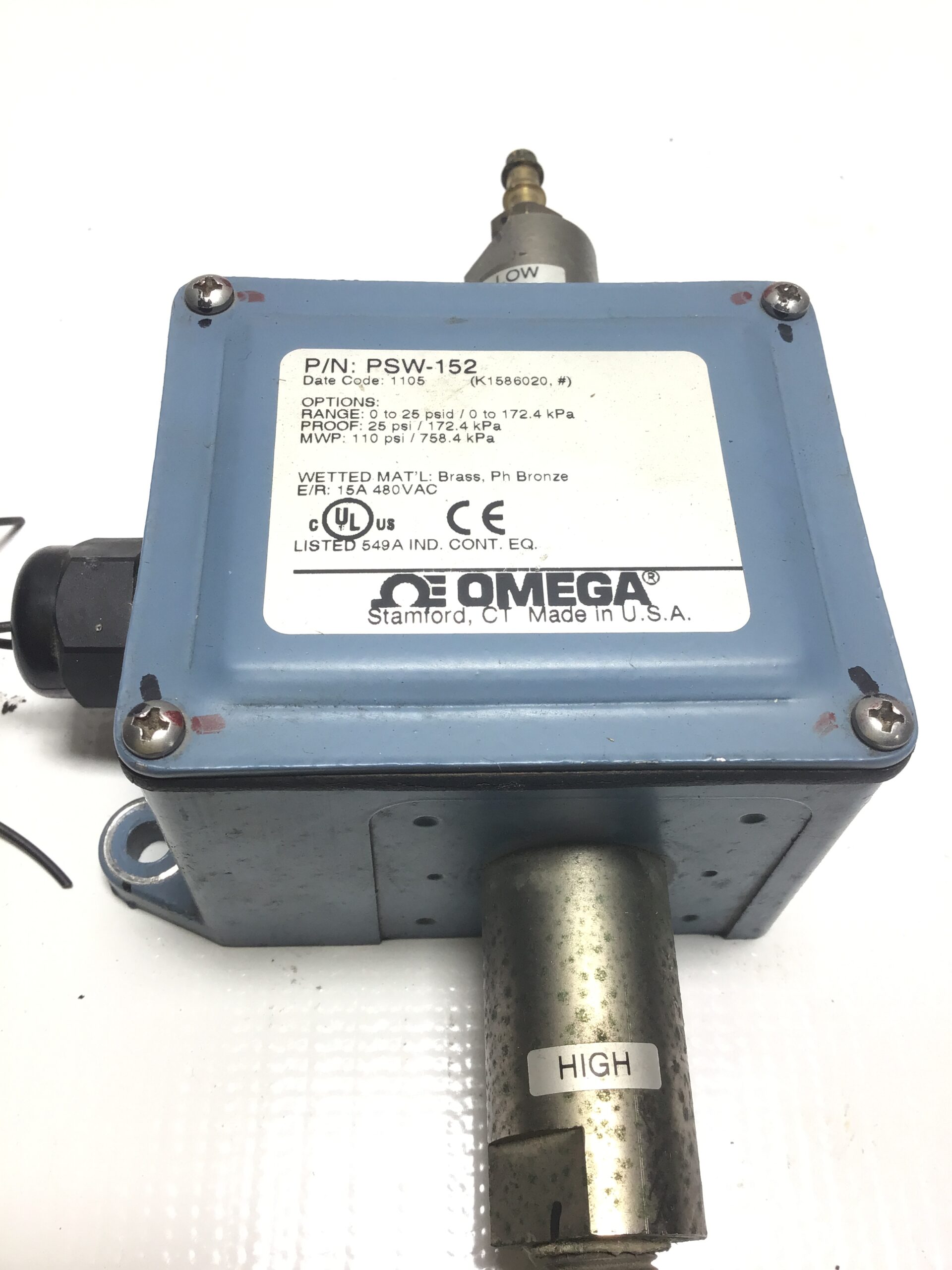Omega PSW-152 General Purpose Industrial Pressure Switch 0-25PSID 0-172 ...