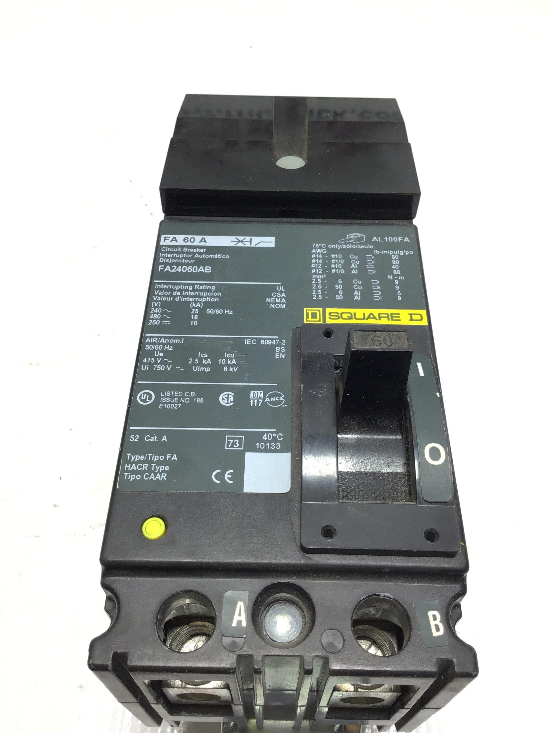 Square D FA24060AB I-Line Circuit Breaker 60A 2-Pole 240V FA Series ...