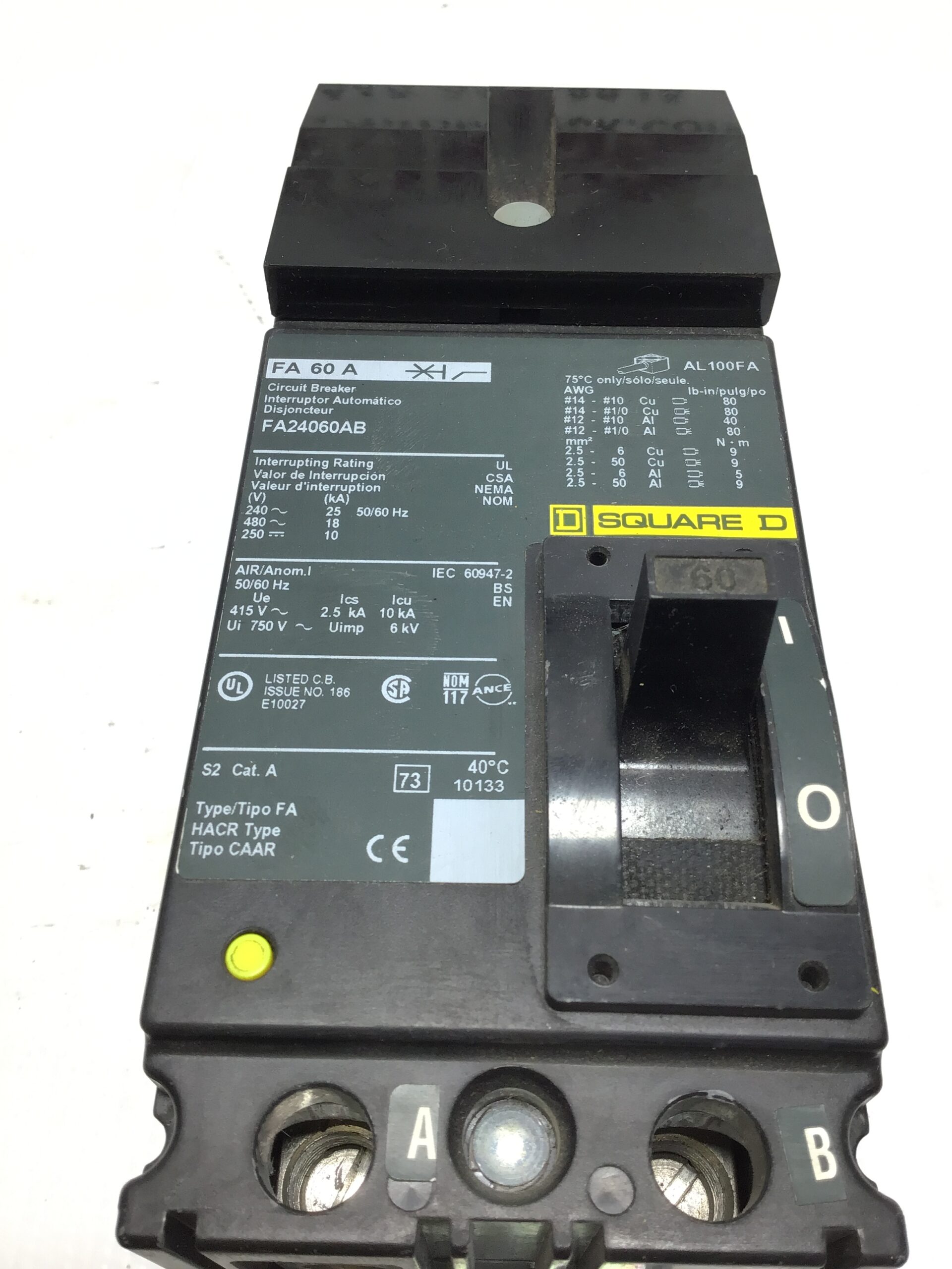Square D FA24060AB I-Line Circuit Breaker 60A 2-Pole 240V FA Series ...