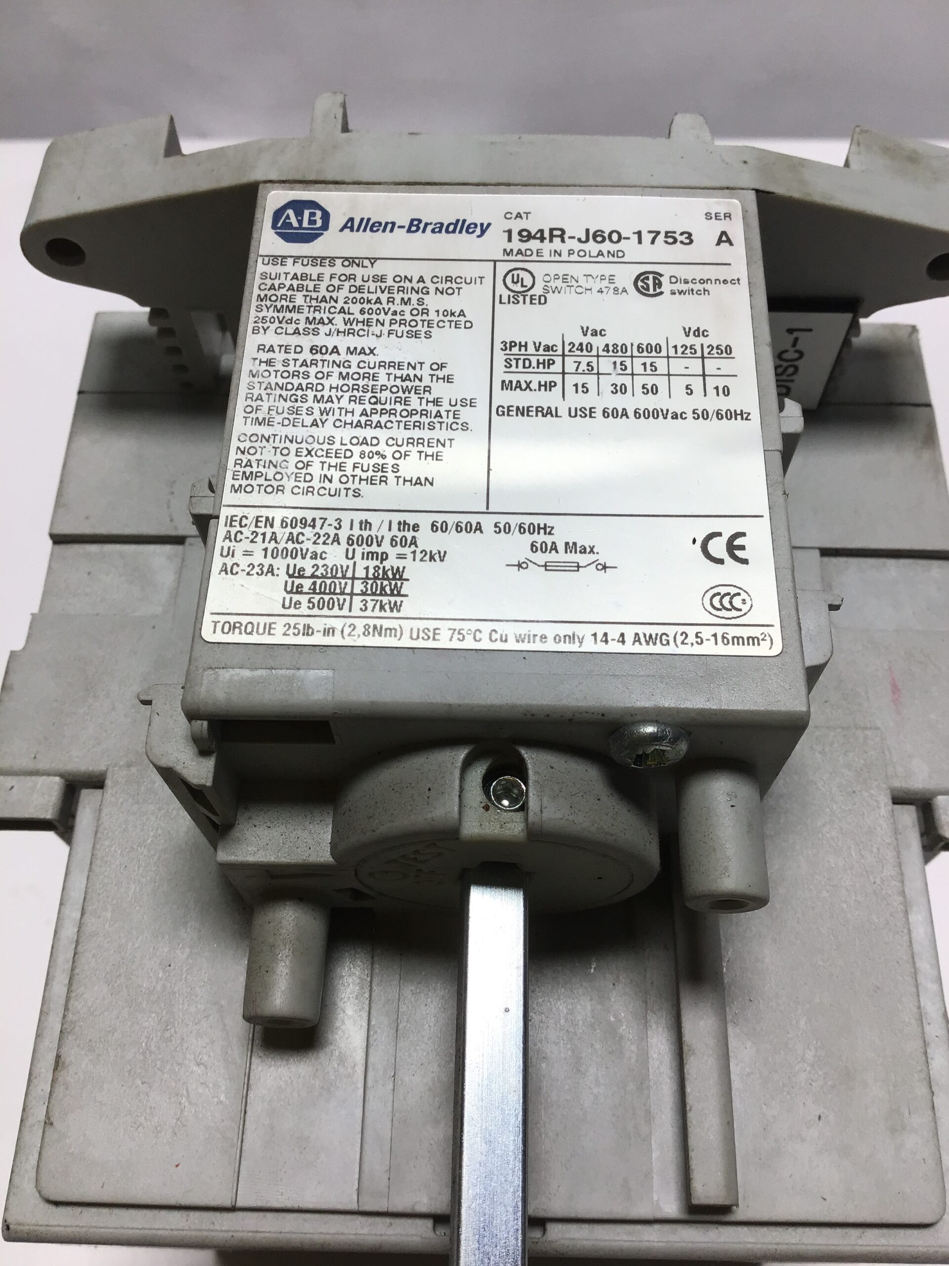 Allen-Bradley 194R-J60-1753 Mounting Rotating Handle Switch ...