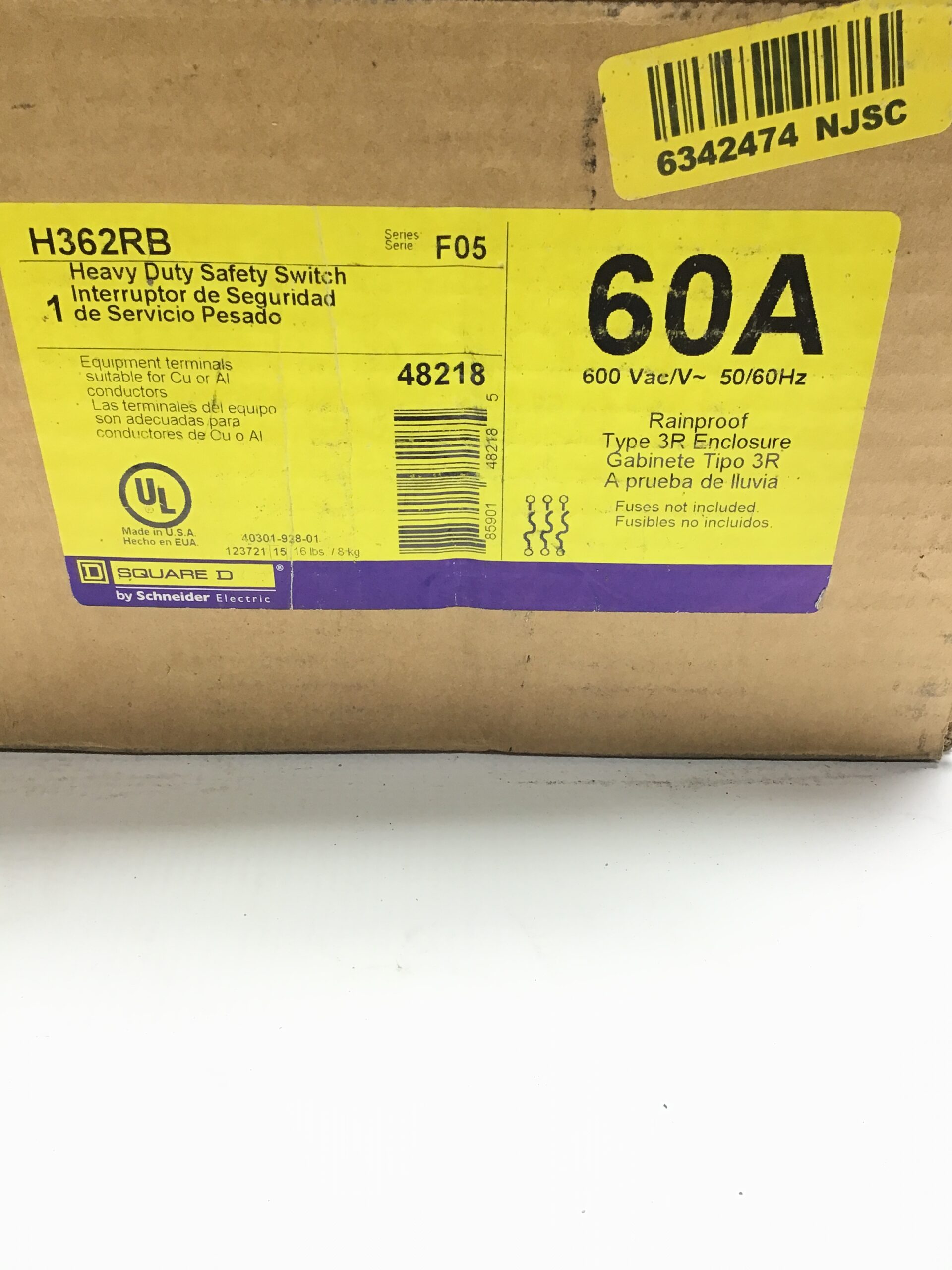 Square D H362RB Heavy Duty Safety Switch 60A 600VAC Type 3R Enclosure ...